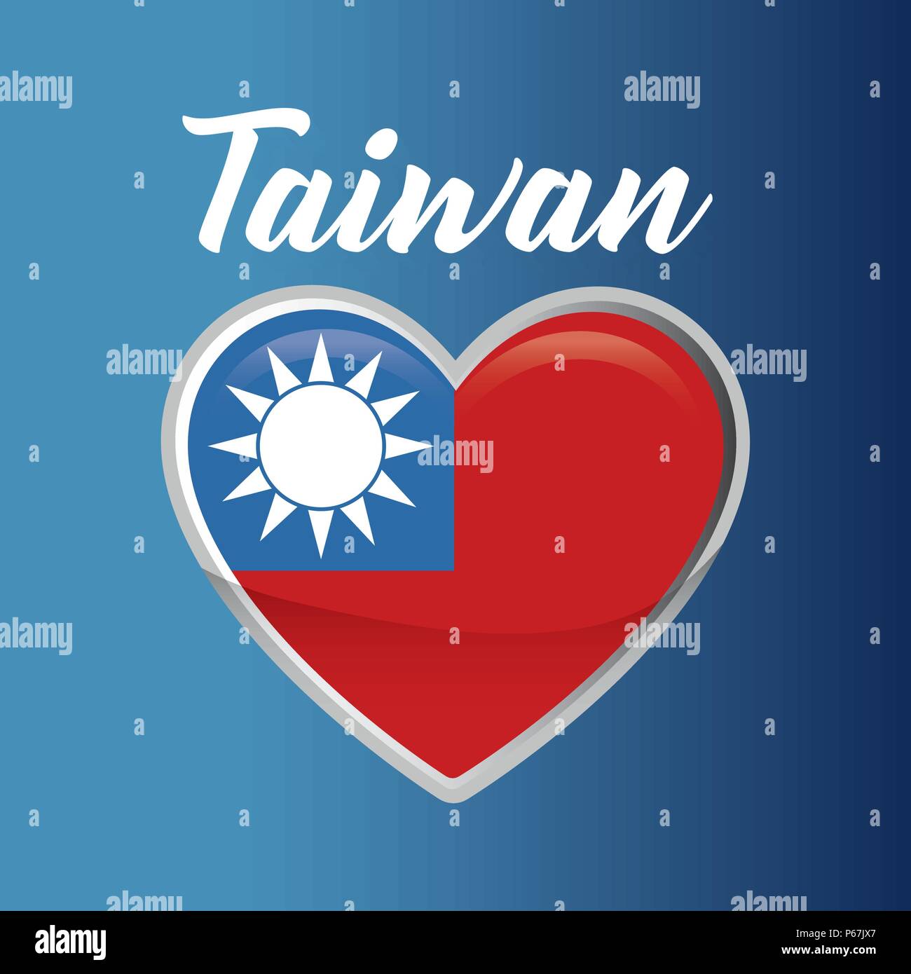 taiwan flag in heart shape over blue background, vector illustration ...