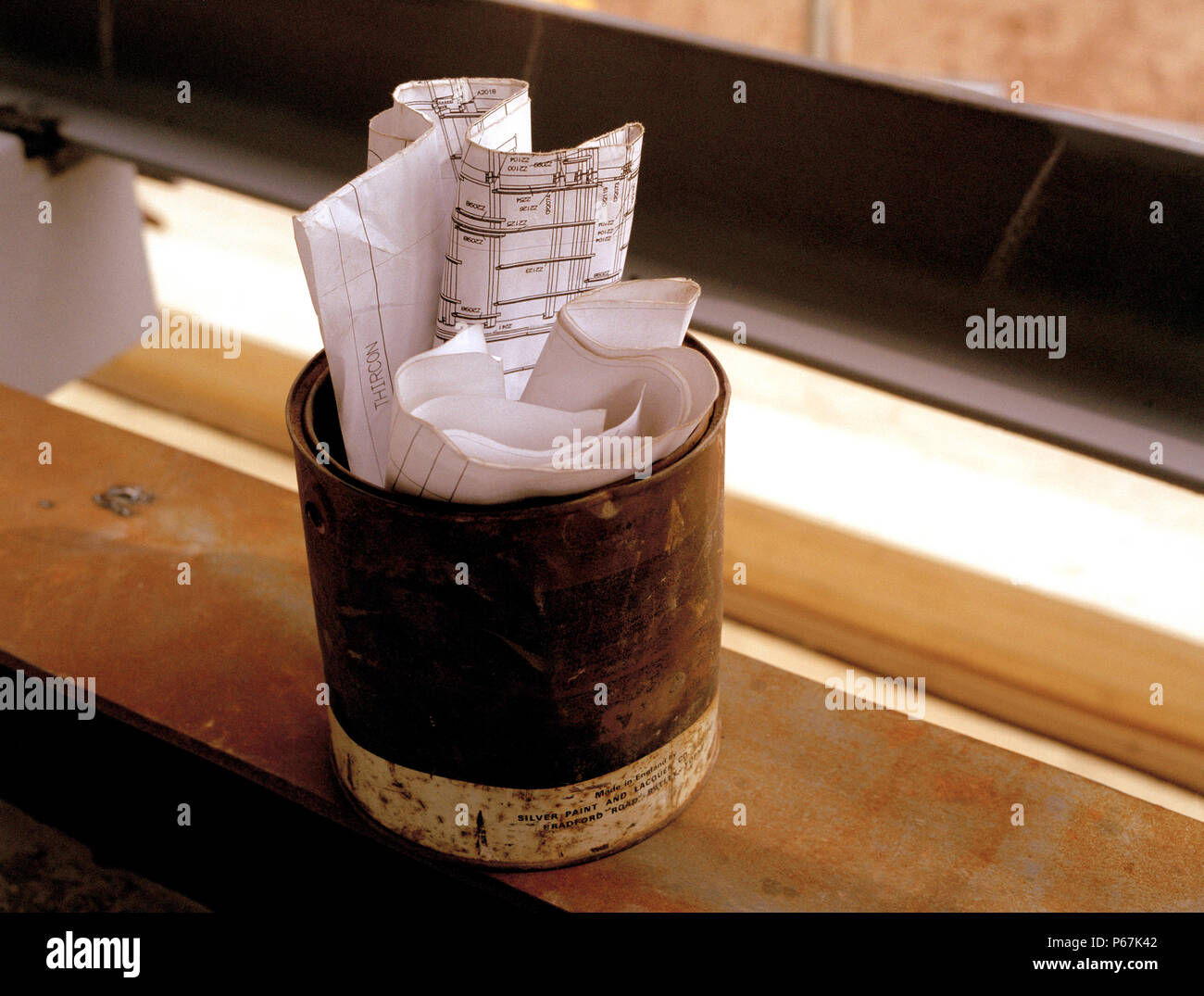 Drawings in container on site Stock Photo - Alamy