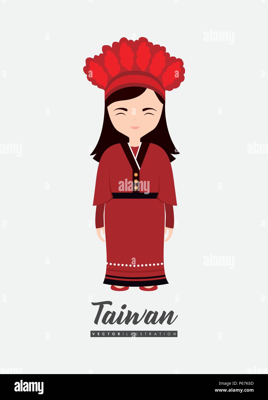cartoon woman with traditional costume of taiwan over white background ...