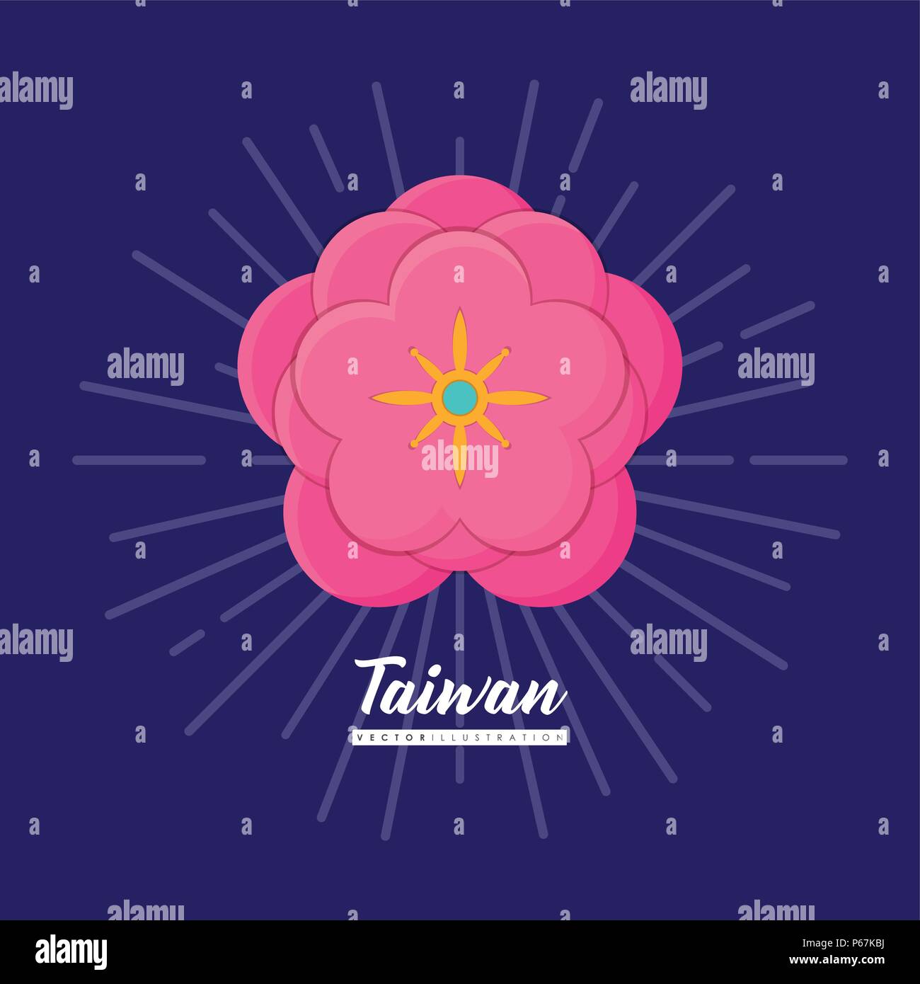 Taiwan design with beautiful pink flower icon over purple background ...
