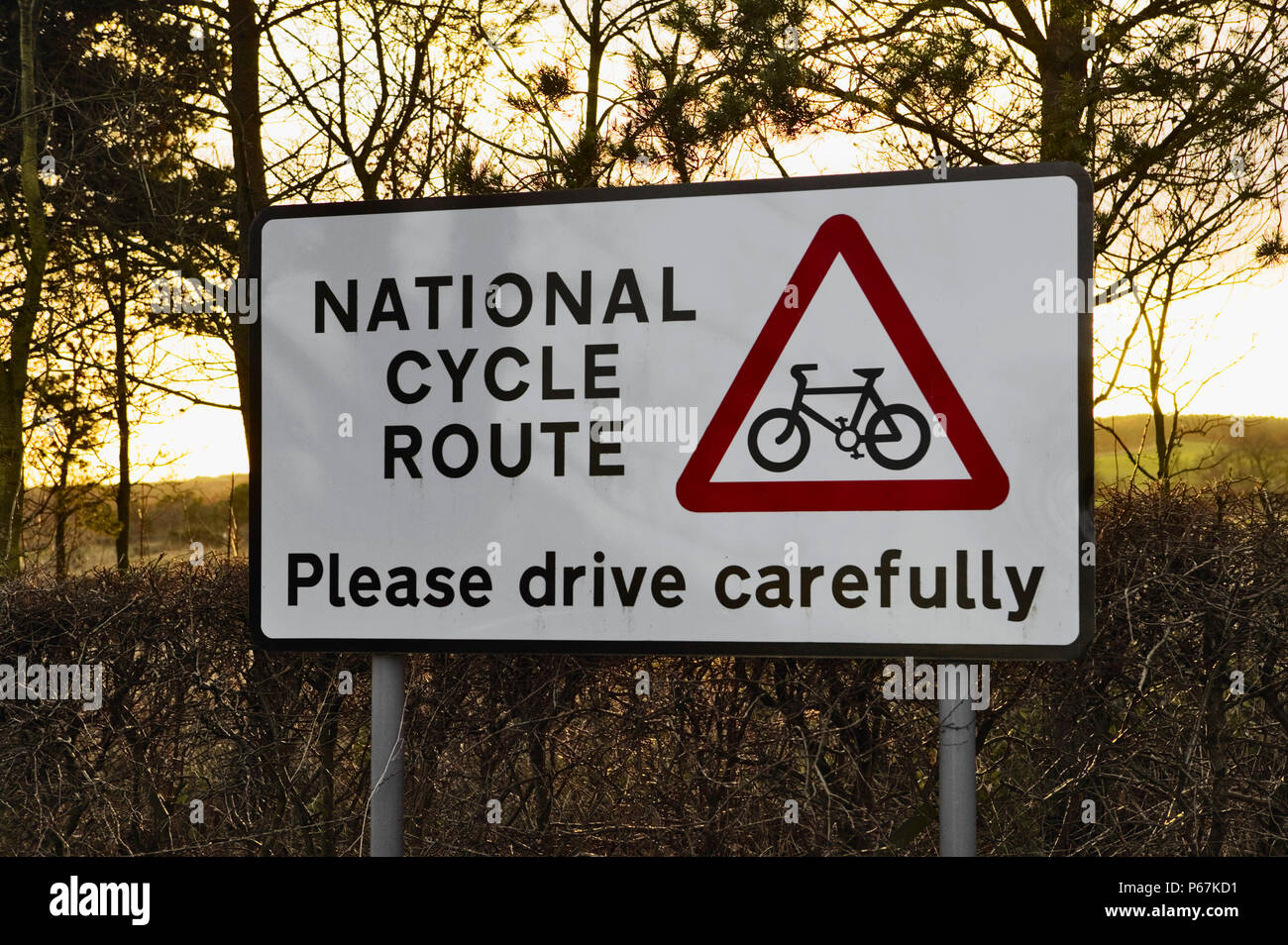 Rural cycle path sign warning Stock Photo - Alamy