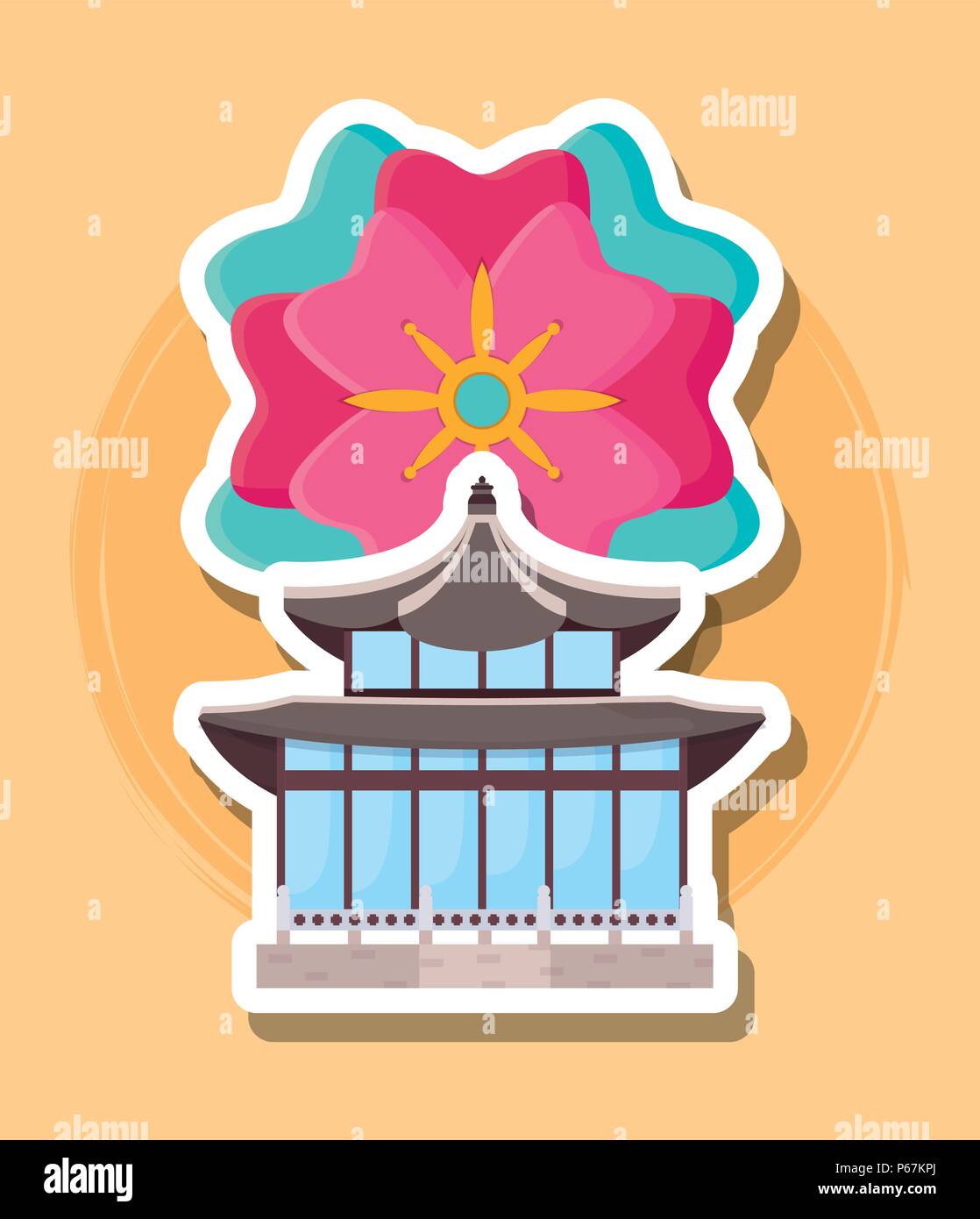 iconic palace of asia over beautiful flower and orange background ...