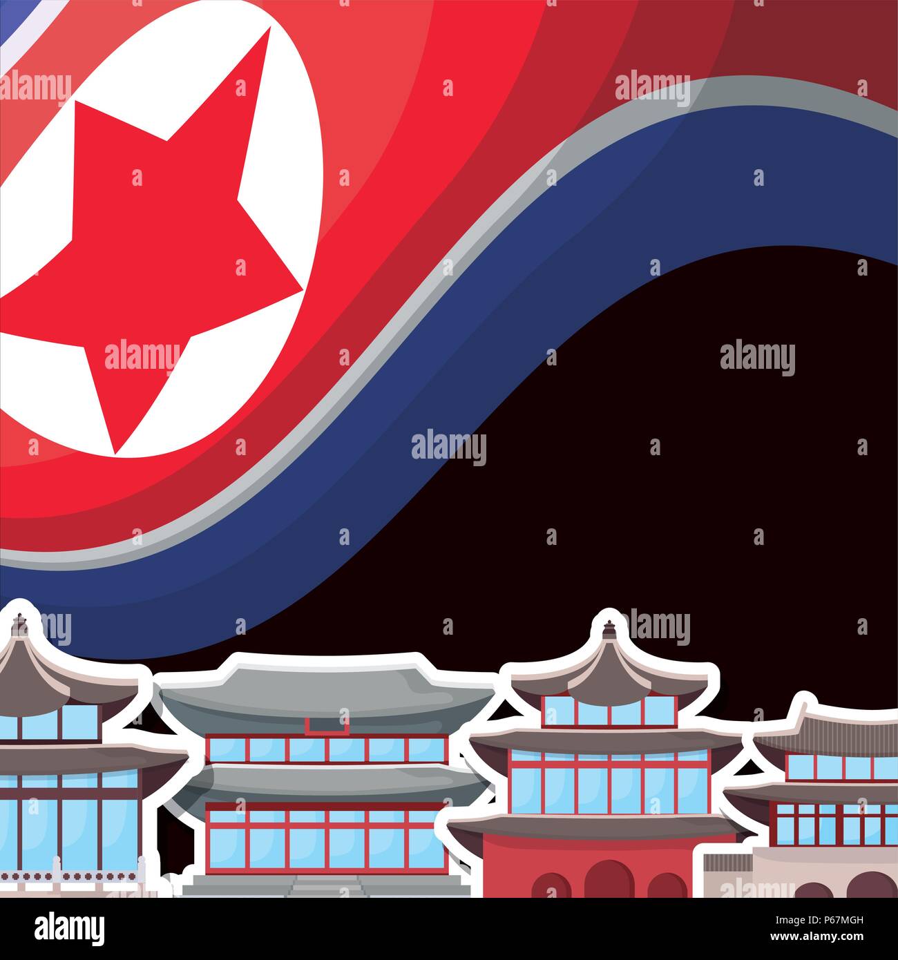 Taiwan flag and iconic buildings over black background, colorful design ...