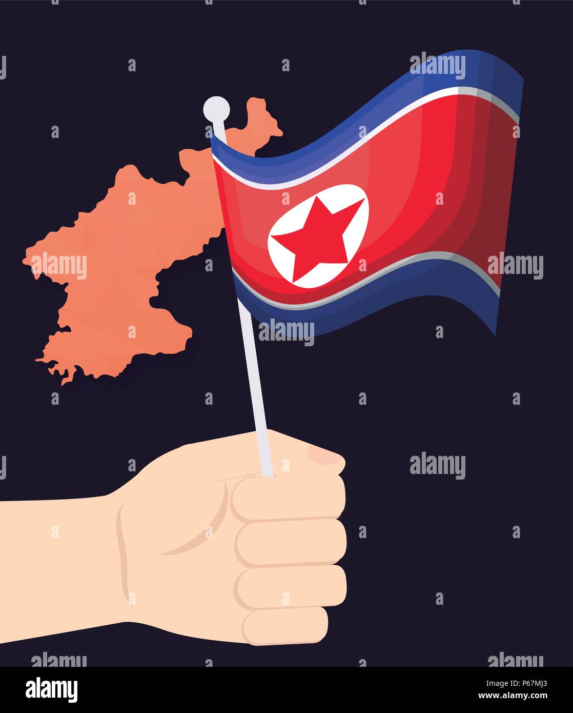 hand holding a south korea flag and map over black background, colorful ...