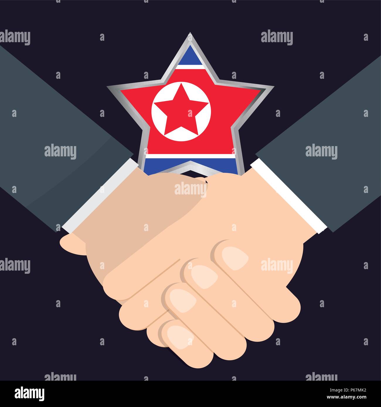 south korea in star shape and hands over black background, colorful ...