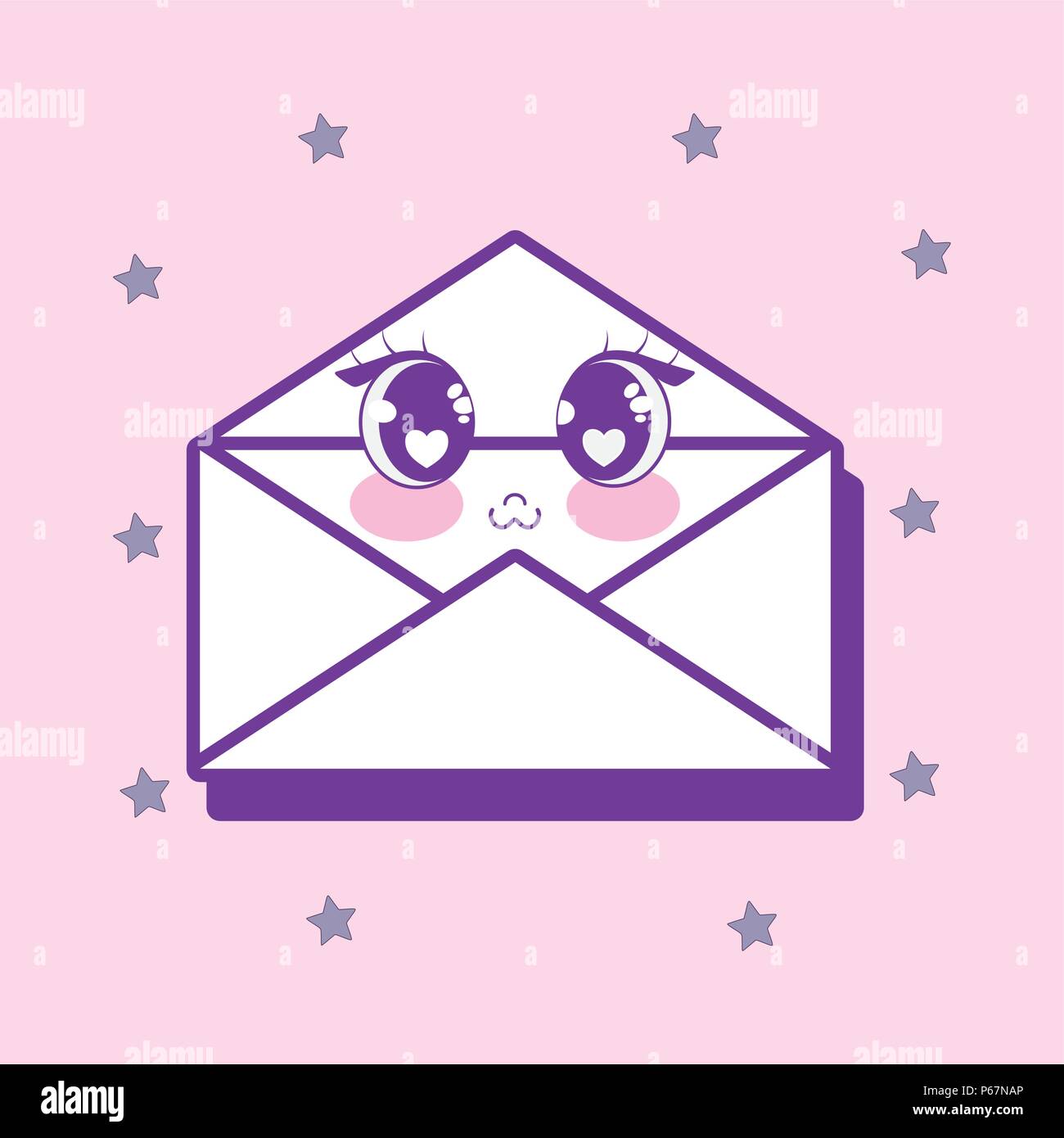 kawaii envelope icon over pink background, colorful line design. vector ...