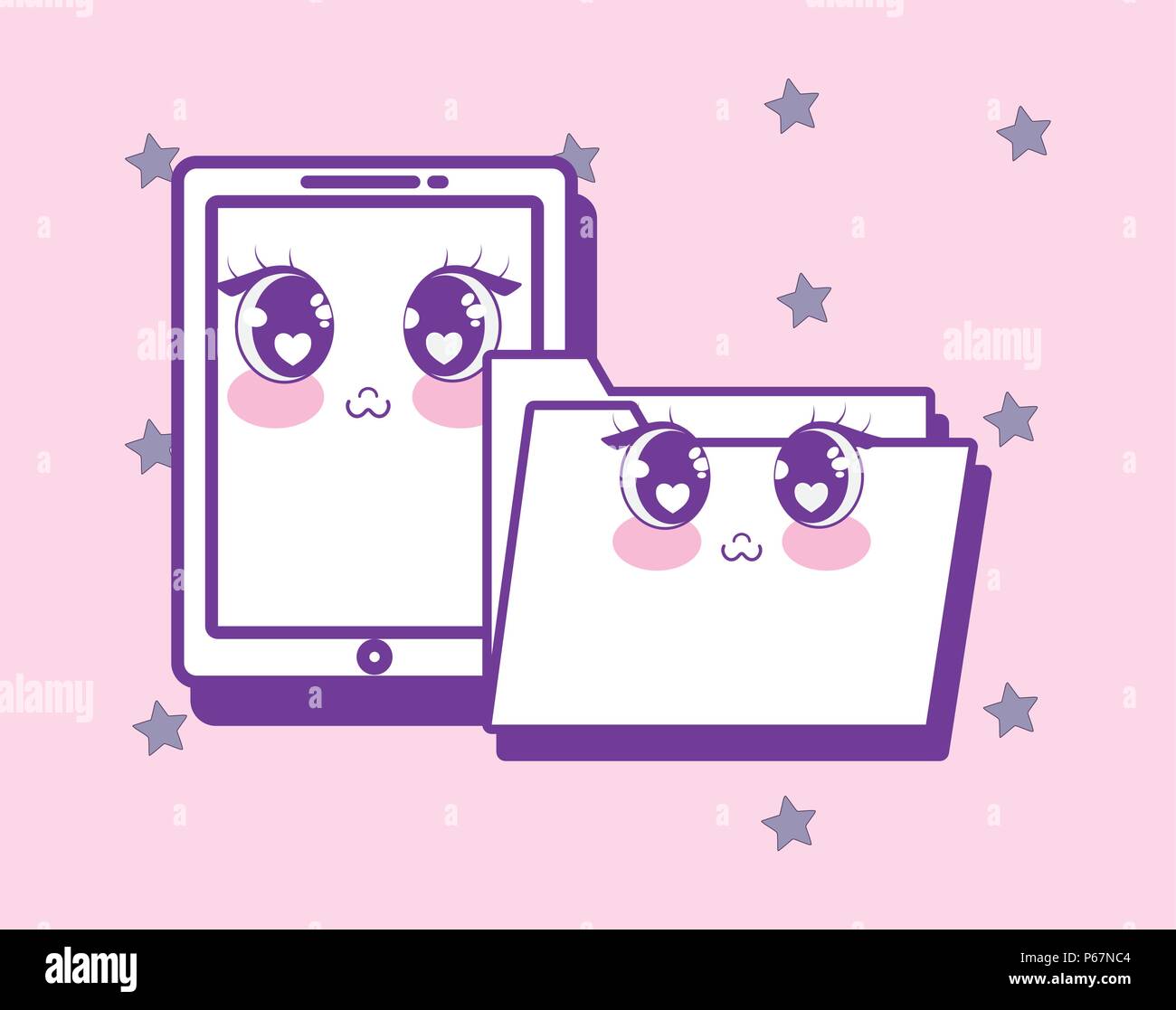 kawaii smartphone and folder icon over pink background, colorful design ...