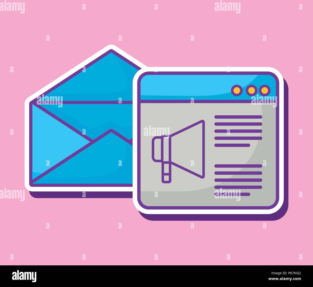 envelope and web interface icon over pink background, colorful design. vector illustration Stock ...