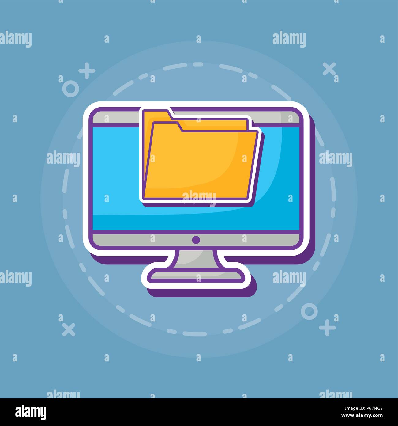 document folder and monitor computer icon over blue background ...