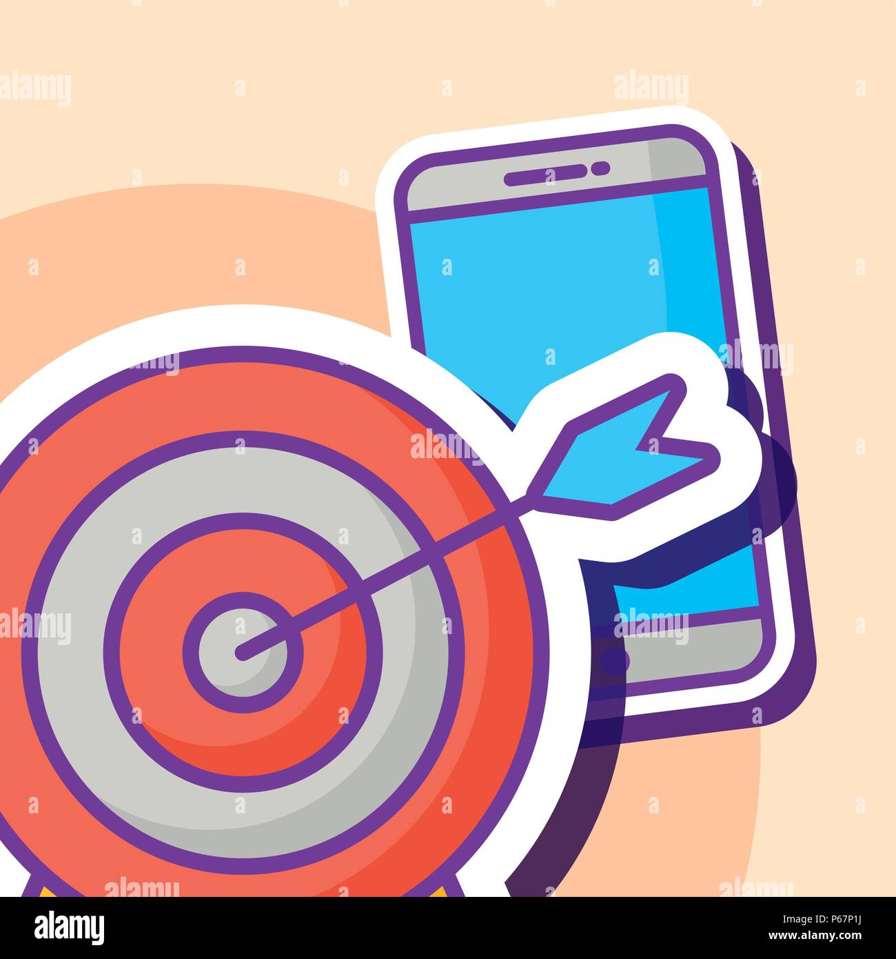 target and smartphone icon over orange background, colorful design ...