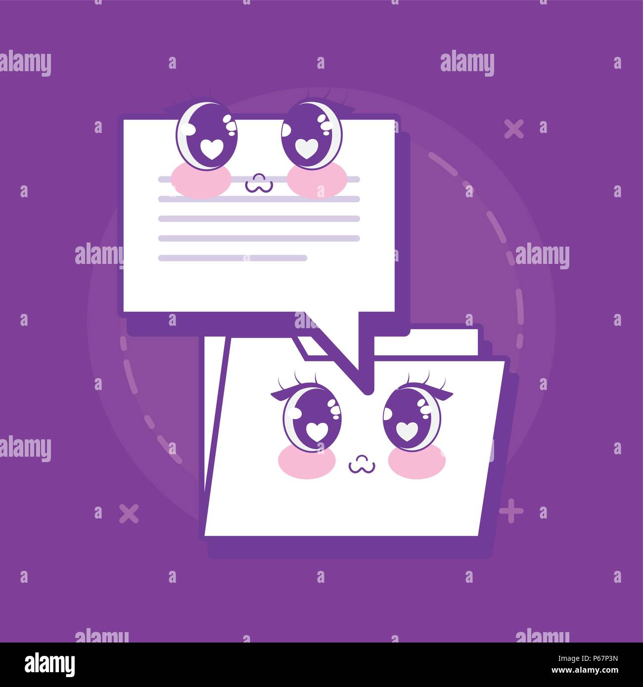 kawaii document folder and speech bubble icon over purple background ...