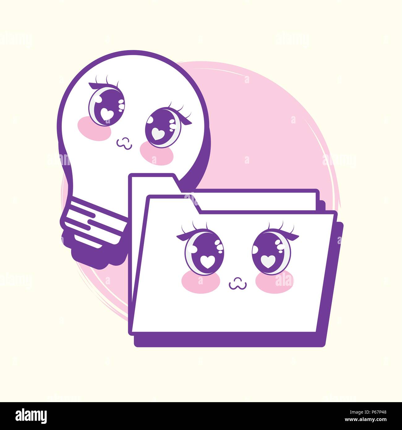 kawaii bulb and document folder icon over white background, colorful ...