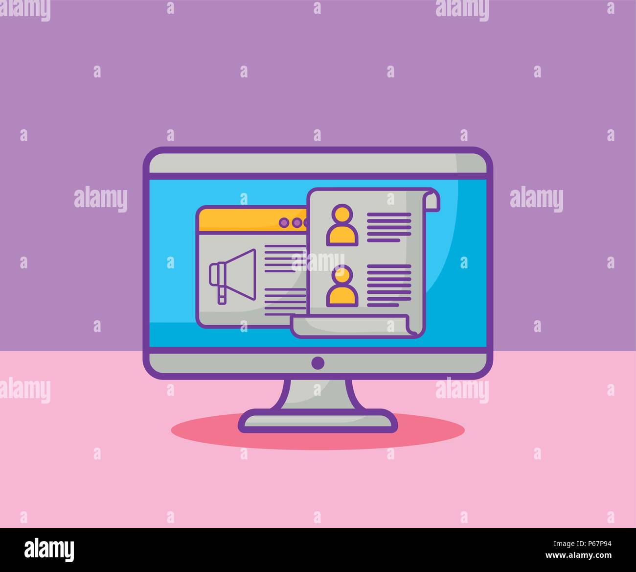 monitor computer icon over purple background, colorful design. vector ...