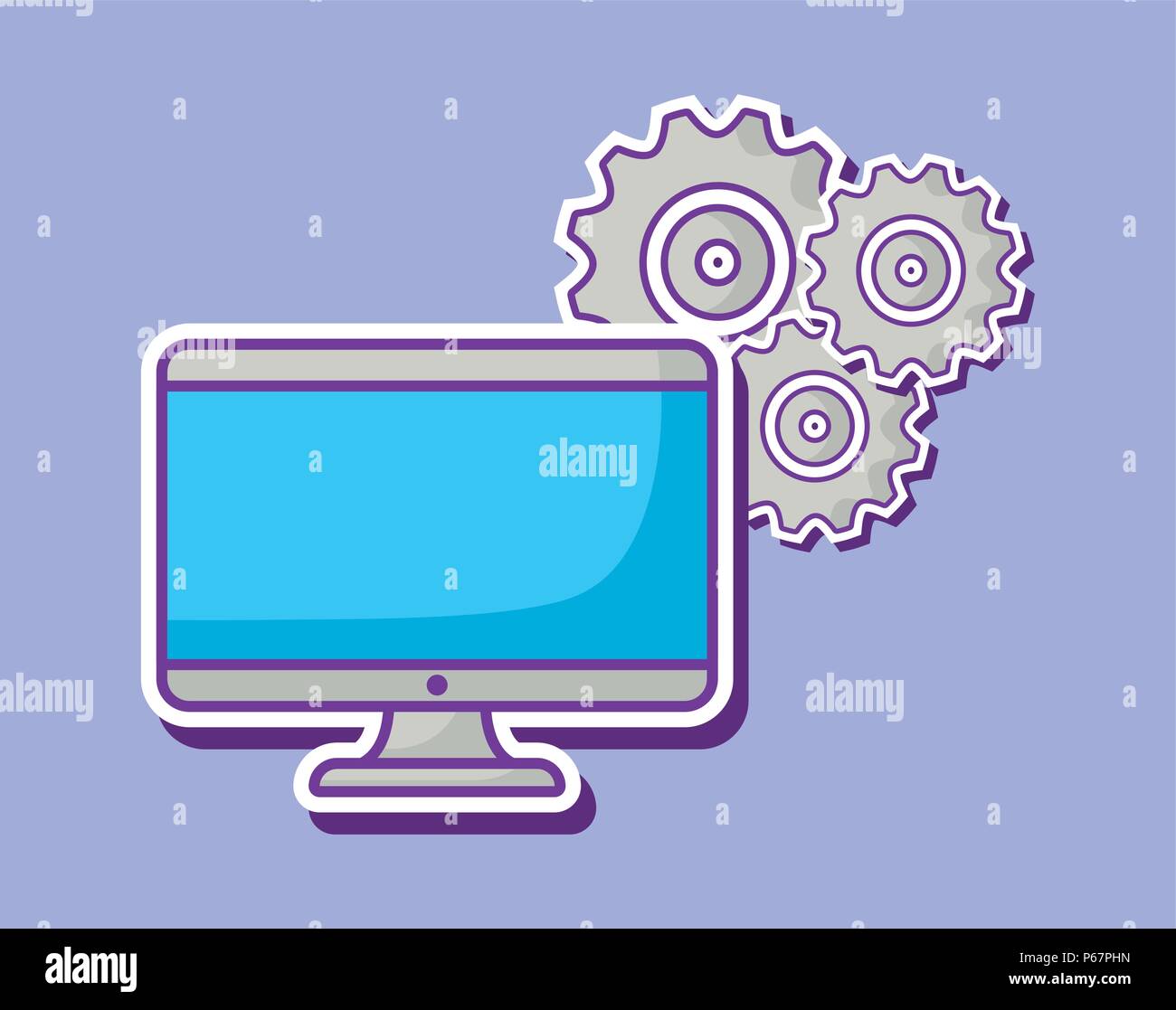 computer and gear wheels over blue background, colorful design. vector ...