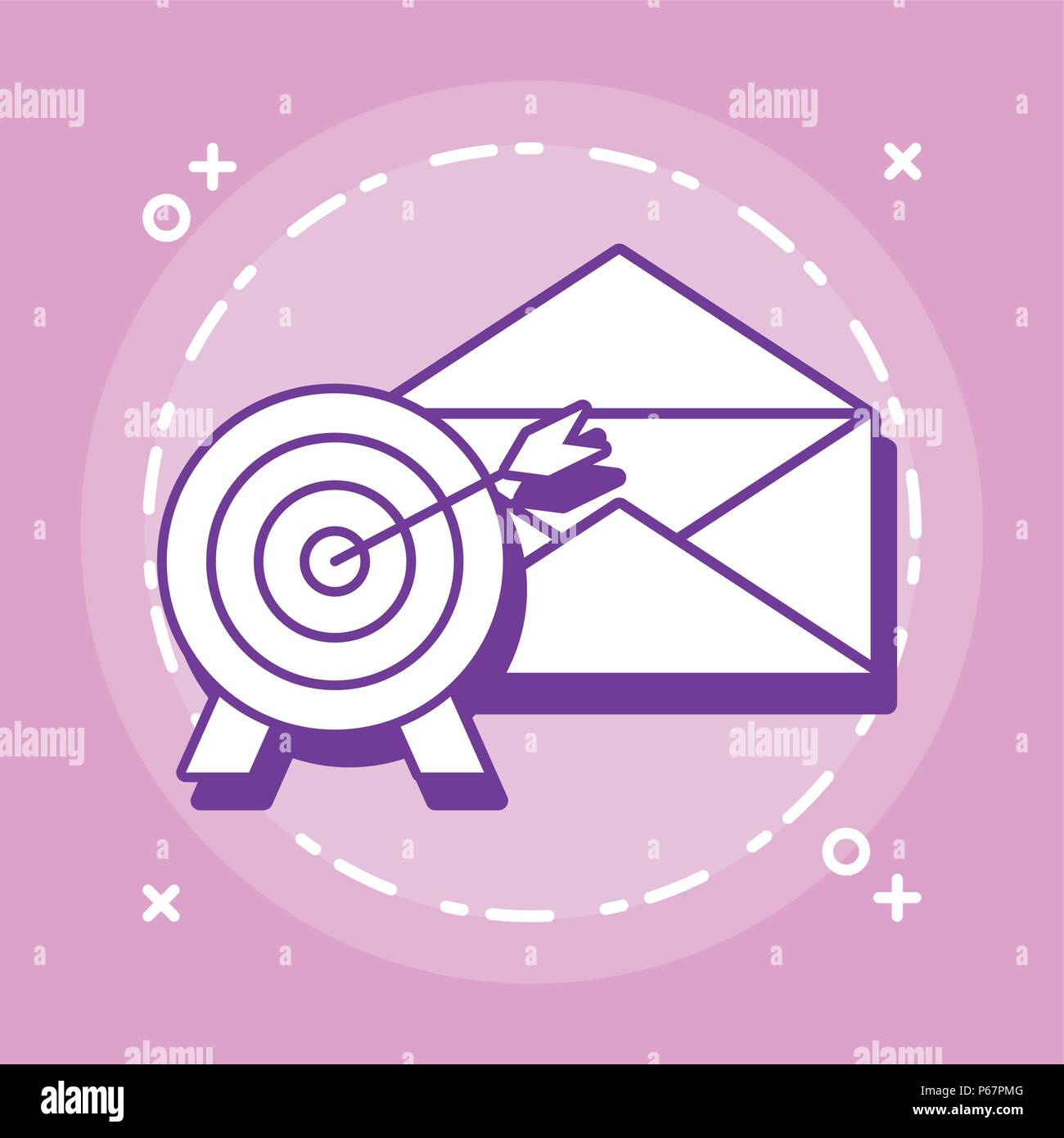 target and envelope icon over pink background, colorful design. vector ...