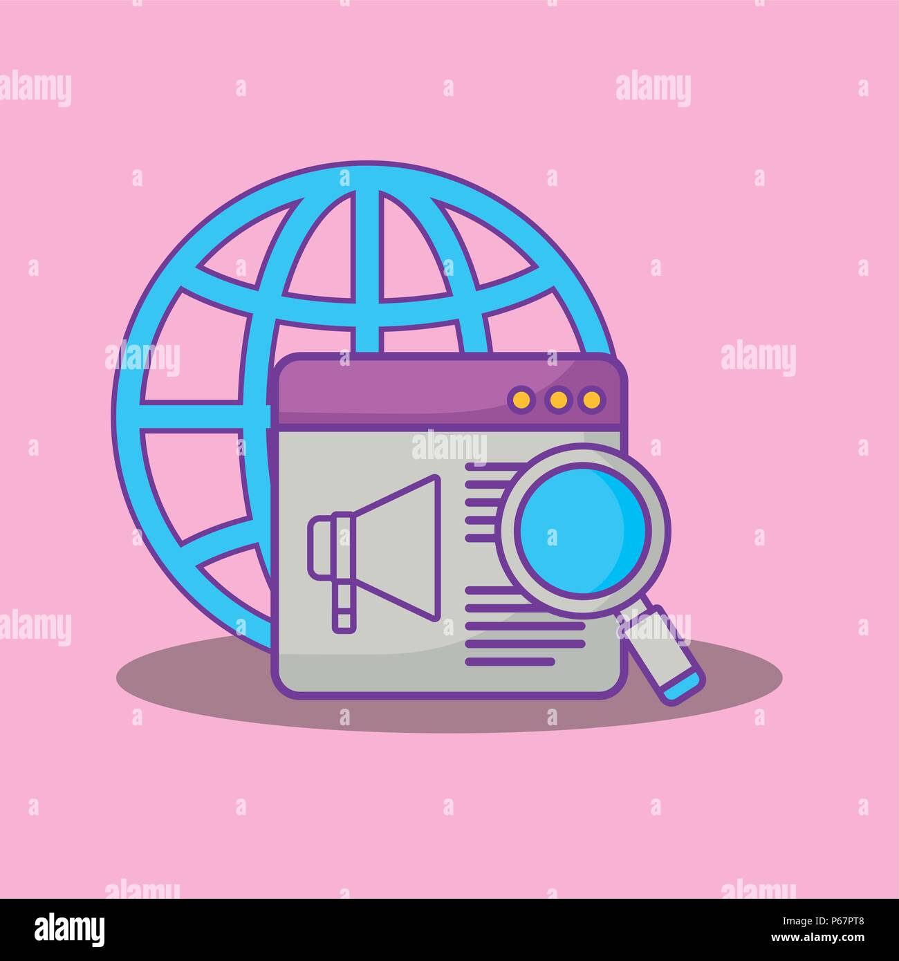 global sphere and web interface over pink background, colorful design ...