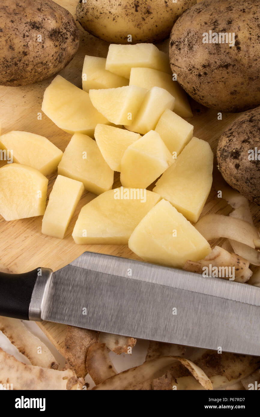 into very small cube cut organic potatoes Stock Photo - Alamy