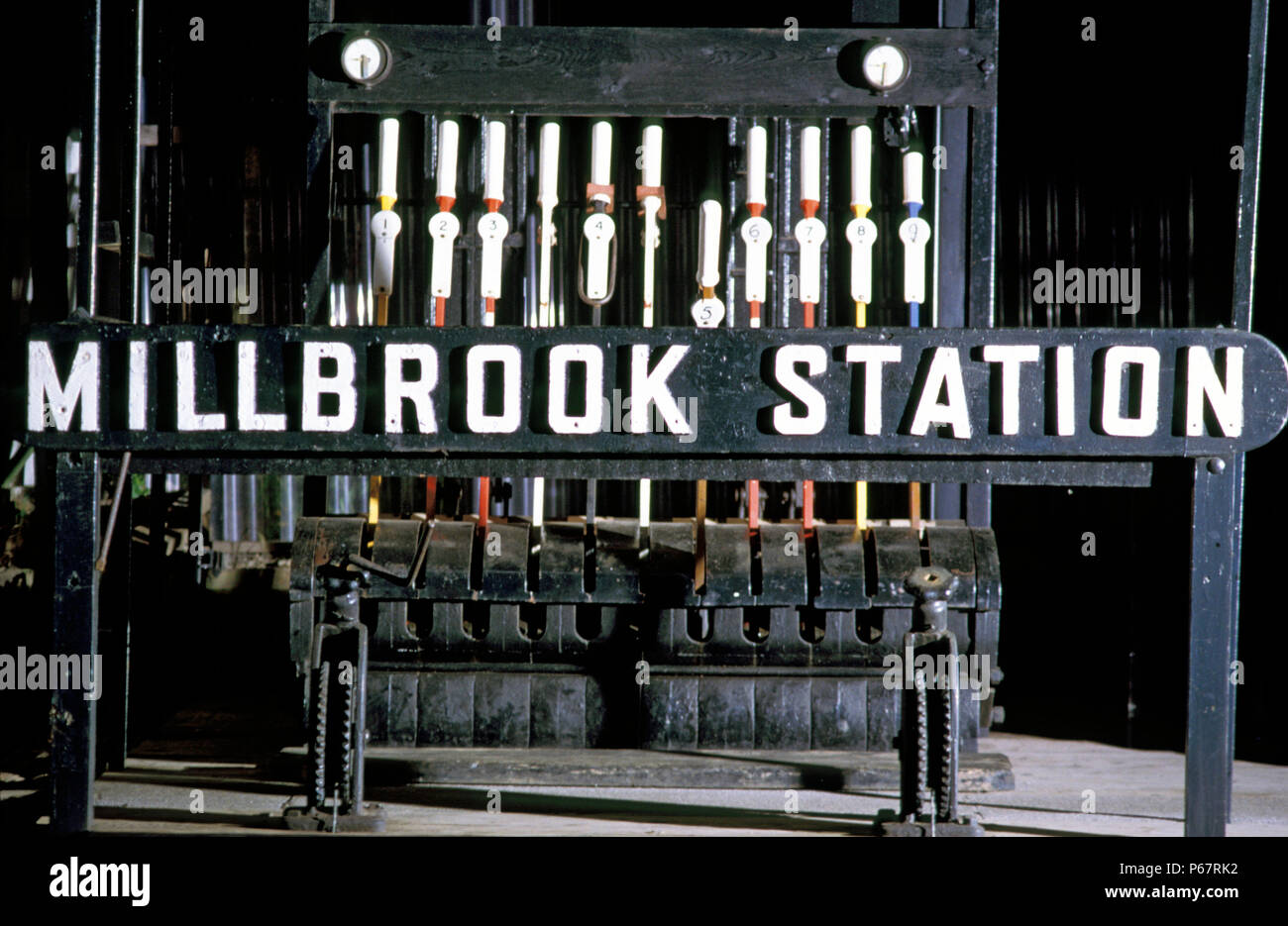 Old style signal frame at Millbrook Station on the line between Bedford ...