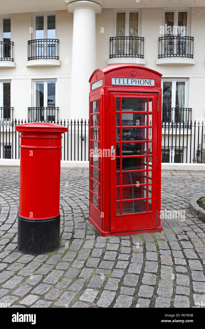 Traditional London landmarks red telephone booth and post box Stock ...