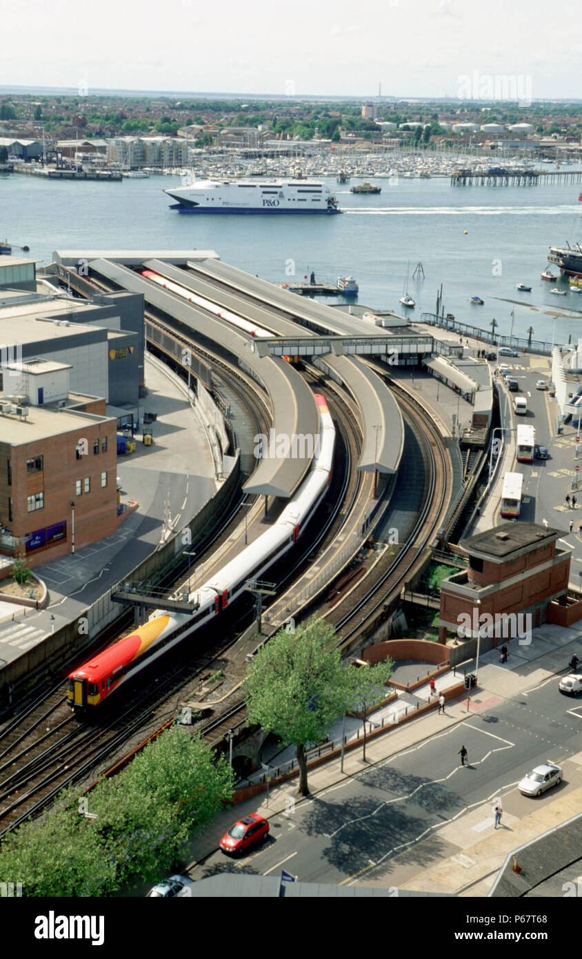 Portsmouth Harbour station with a South West Trains service entering ...