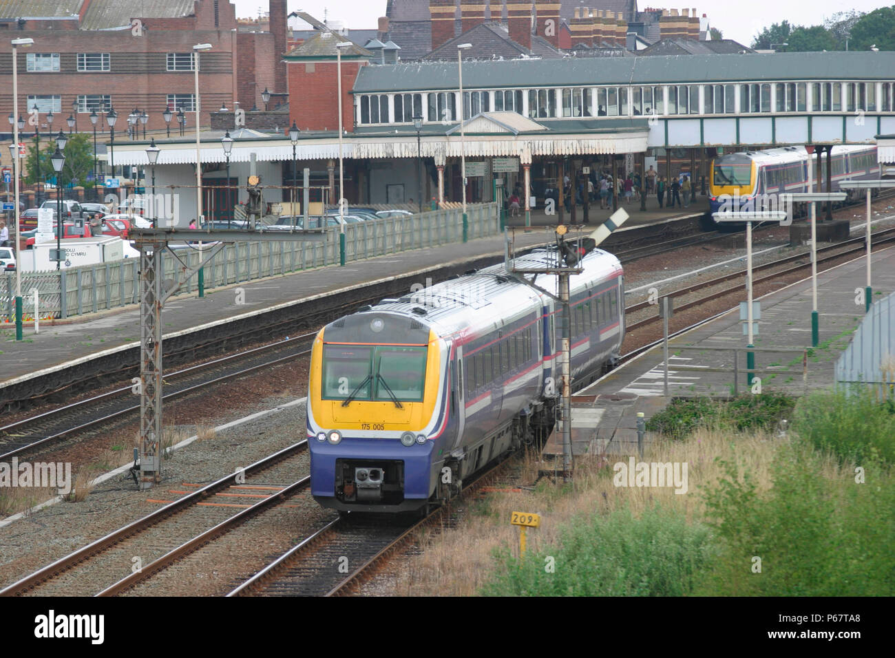 Rhyl station in north Wales with two First North Western Class 175 ...