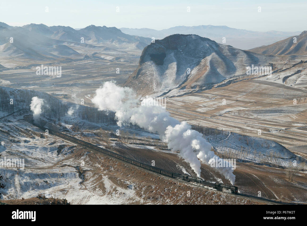 The bleak winter landscape of the Jing Peng pass provides a fine ...