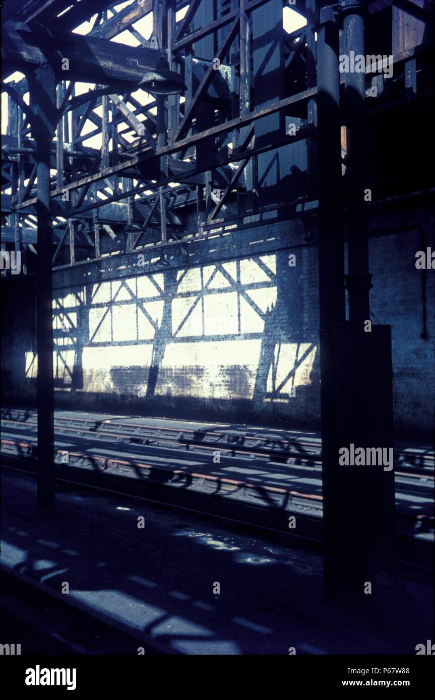 The eroded roof of the L&NWR's steam depot at Patricroft in Manchester ...