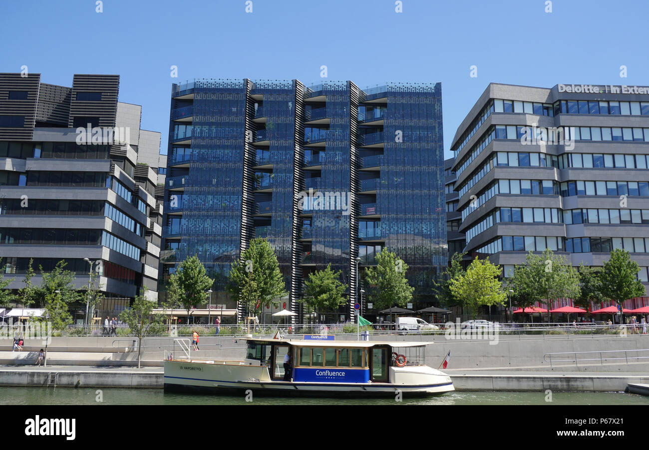Modern buildings settled along the Dock, Confluence district, Lyon ...