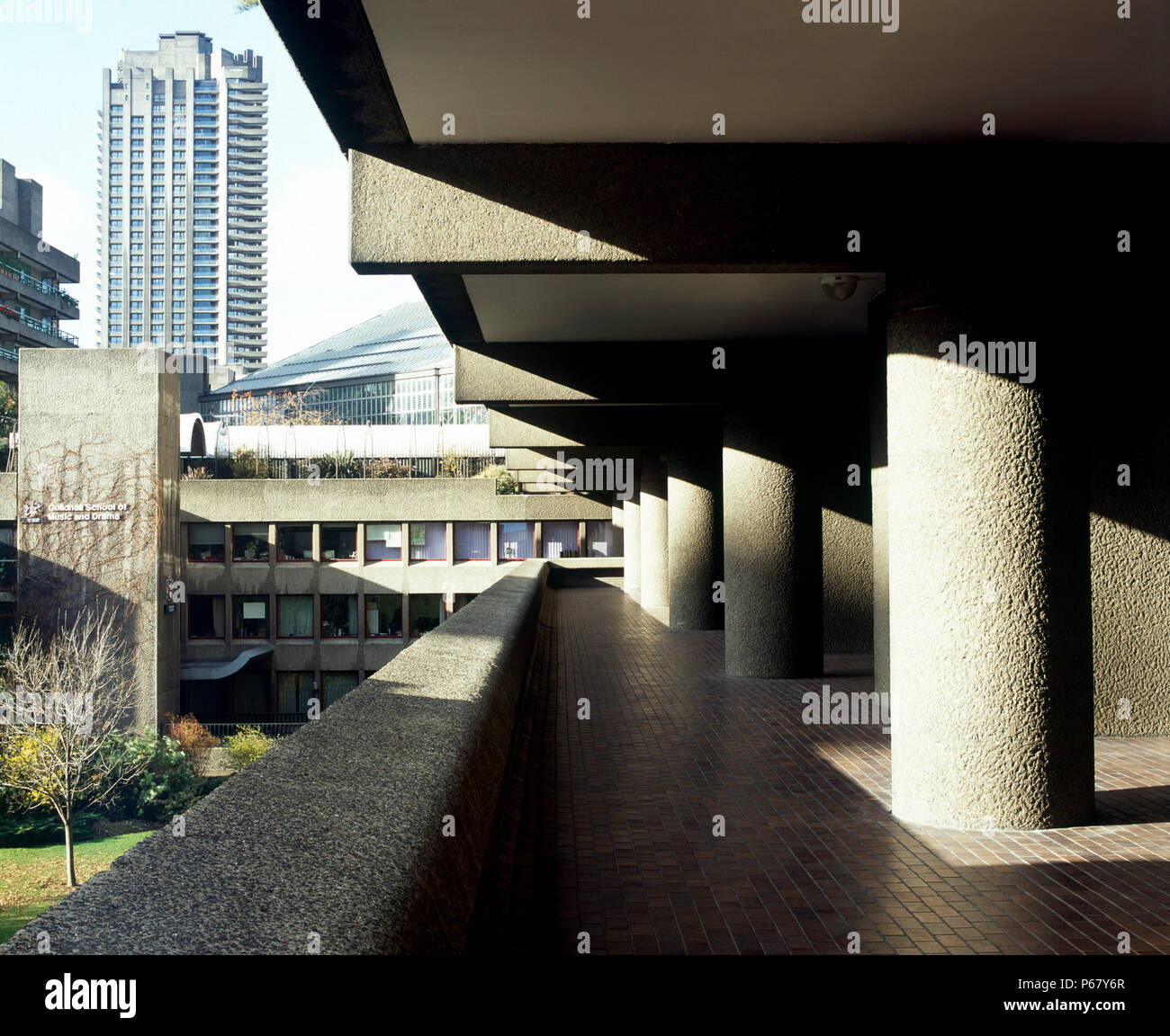 Barbican Estate, London. View towards the Arts Centre from the podium ...