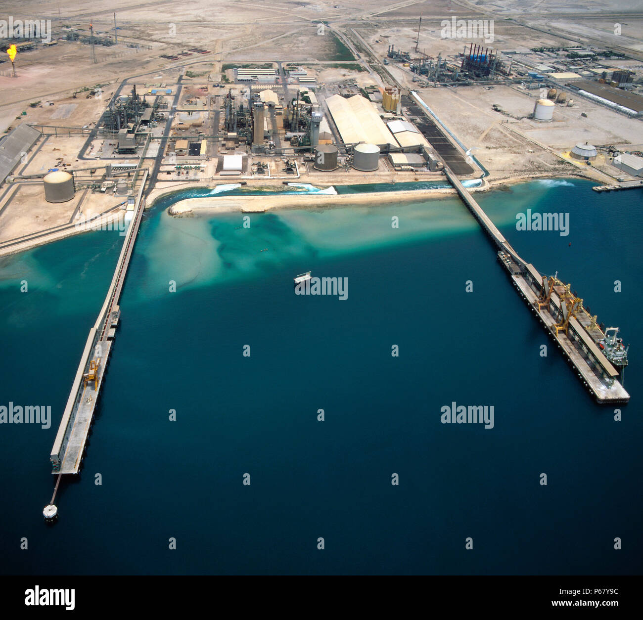 Aerial view Harbour for Liquid Natural Gas refinery, Qatar Stock Photo ...