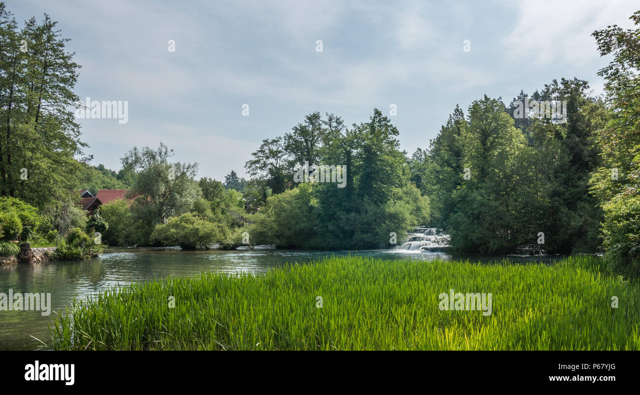 View of a lake and cascade at the small town Rastoke, Croatia Stock ...