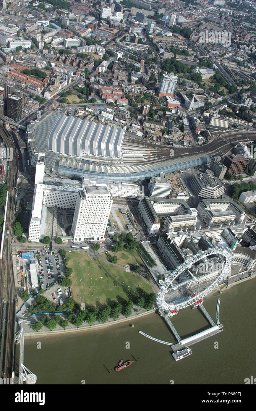 Aerial view of the Waterloo train station and Eurostar terminal with ...