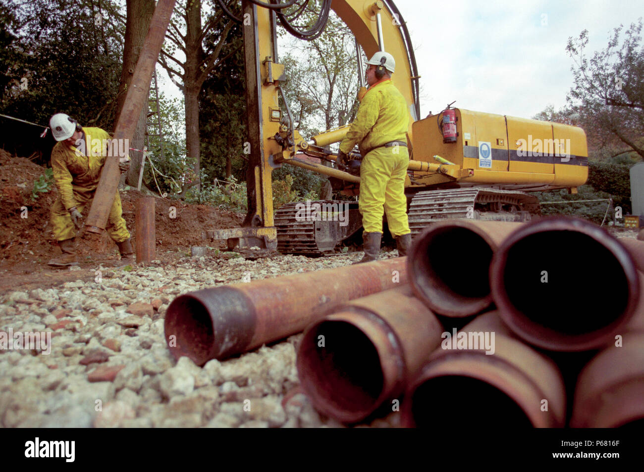 Foundation engineering. Soil stabilisation and piling in progress Stock ...