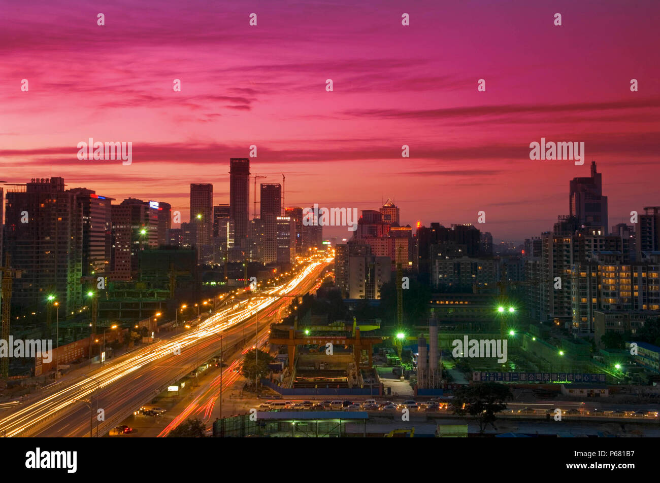 Bustling city, Dongsanhuan Ring Road nightview, CBD, Beijing, China ...