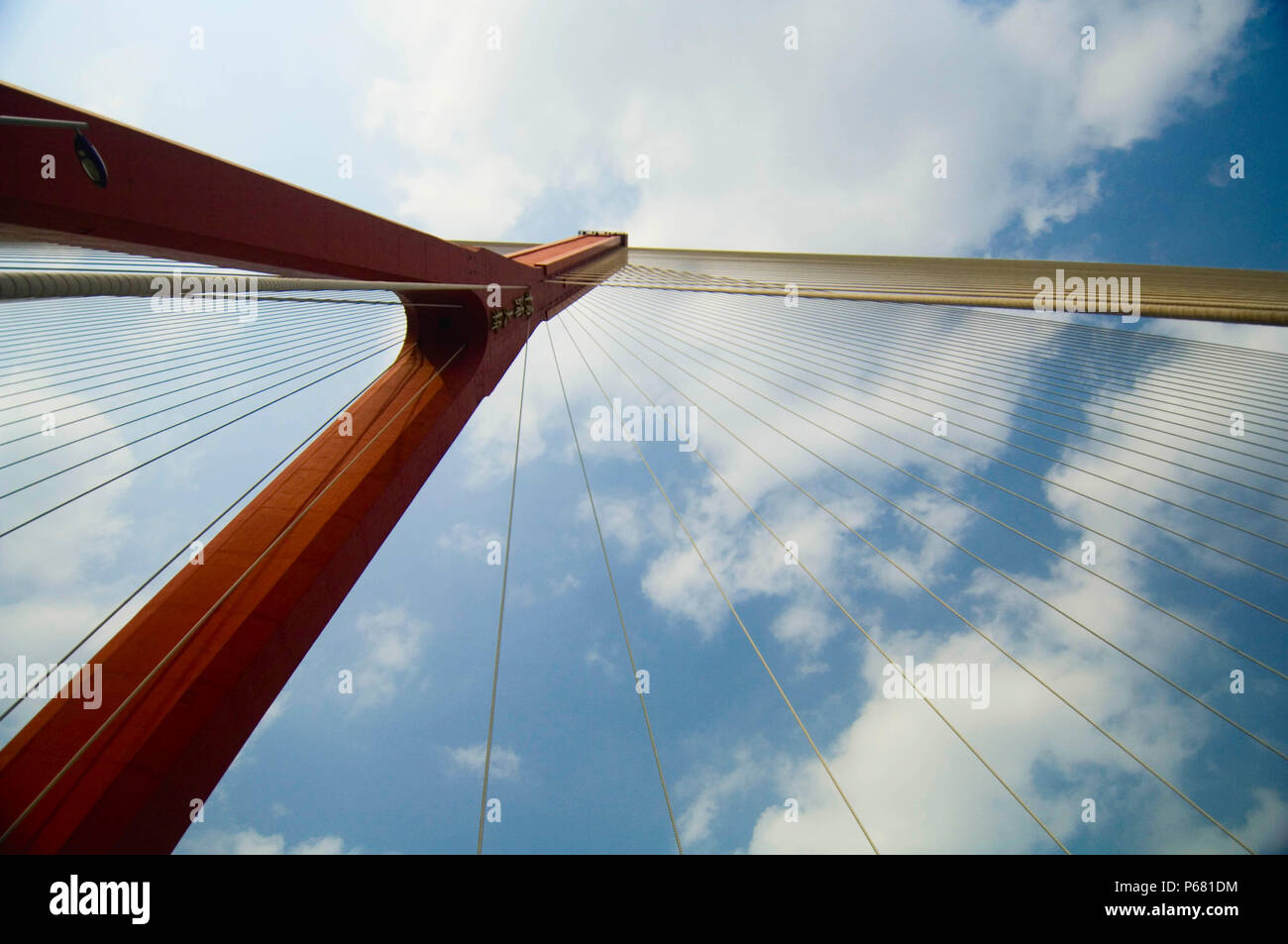 Red Pylon at Yangpu Bridge. The Yangpu Bridge is one of the world's ...