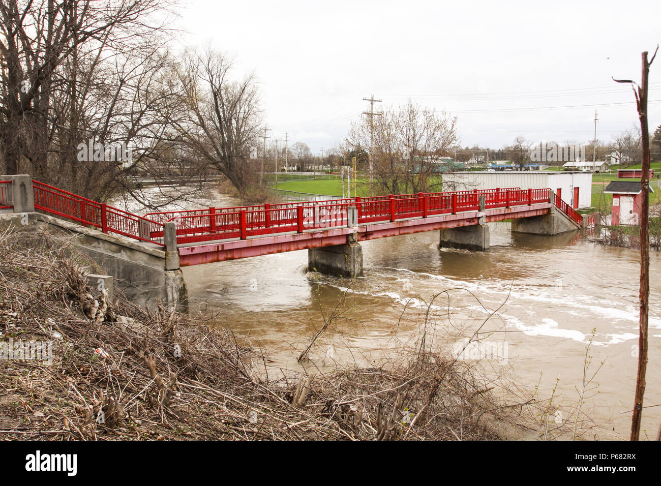 Bridge with a River at Food Stage Stock Photo - Alamy
