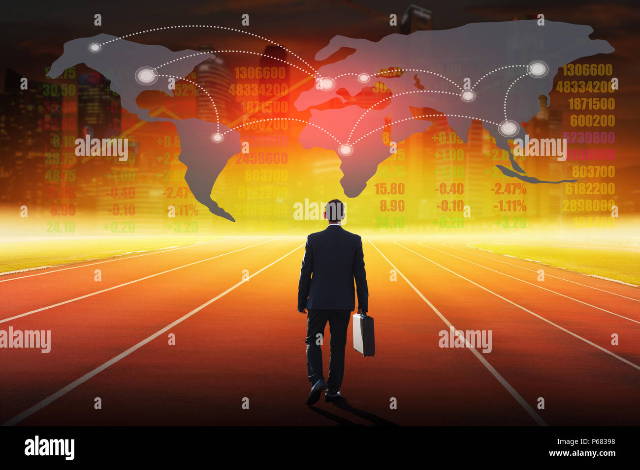 A businessman on a track ready for race in business Stock Photo - Alamy