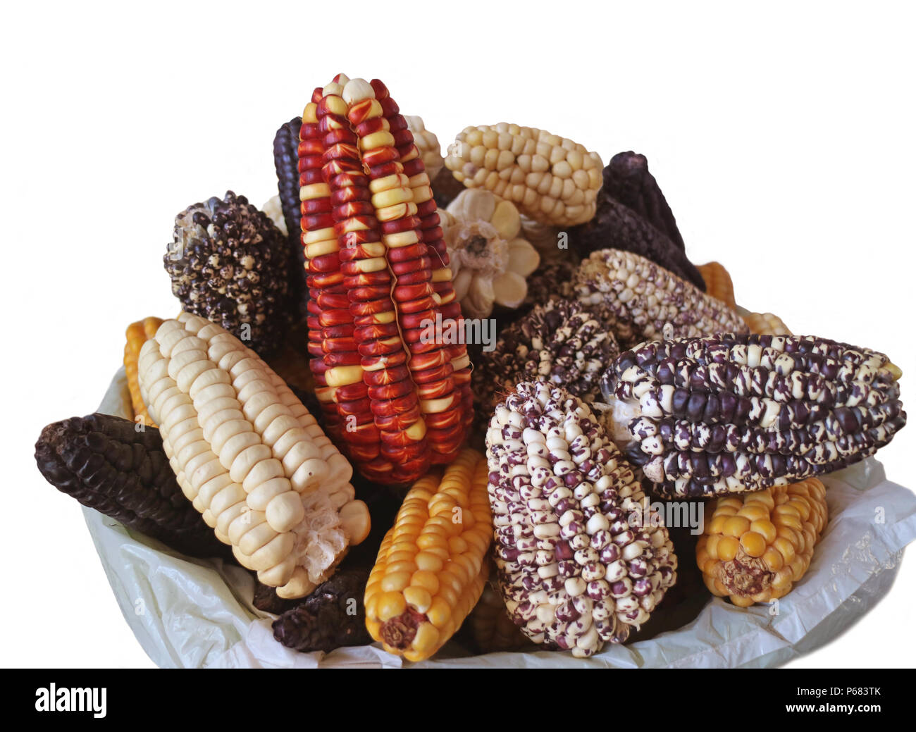 Heap of multi-color Peruvian corns isolated on white background Stock ...