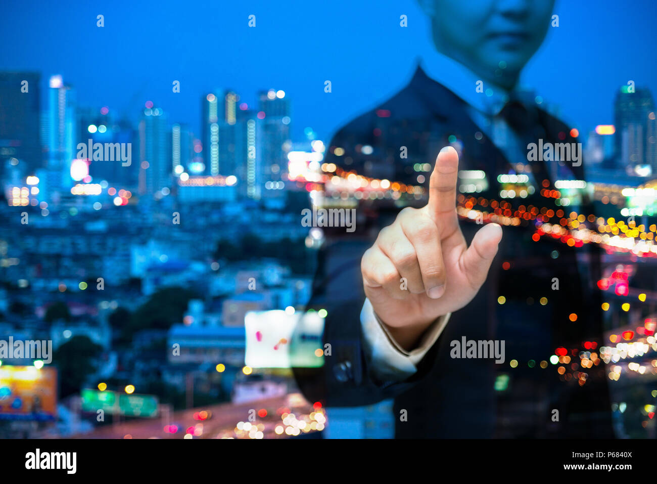 Business, Technology and internet concept - Businessman pressing ...