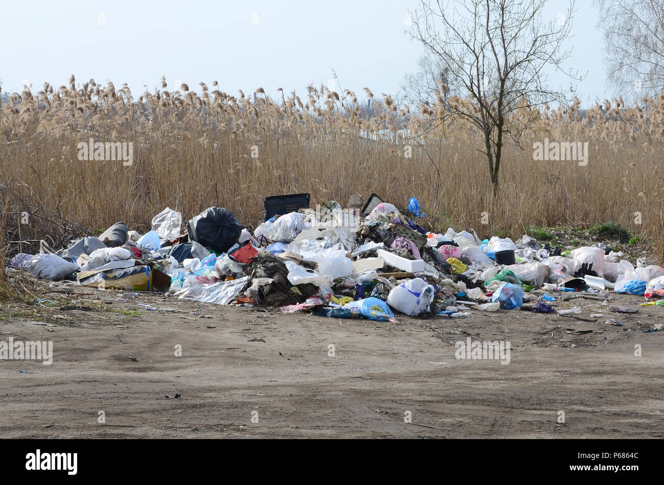 The garbage can is packed with garbage and waste. Untimely removal of ...