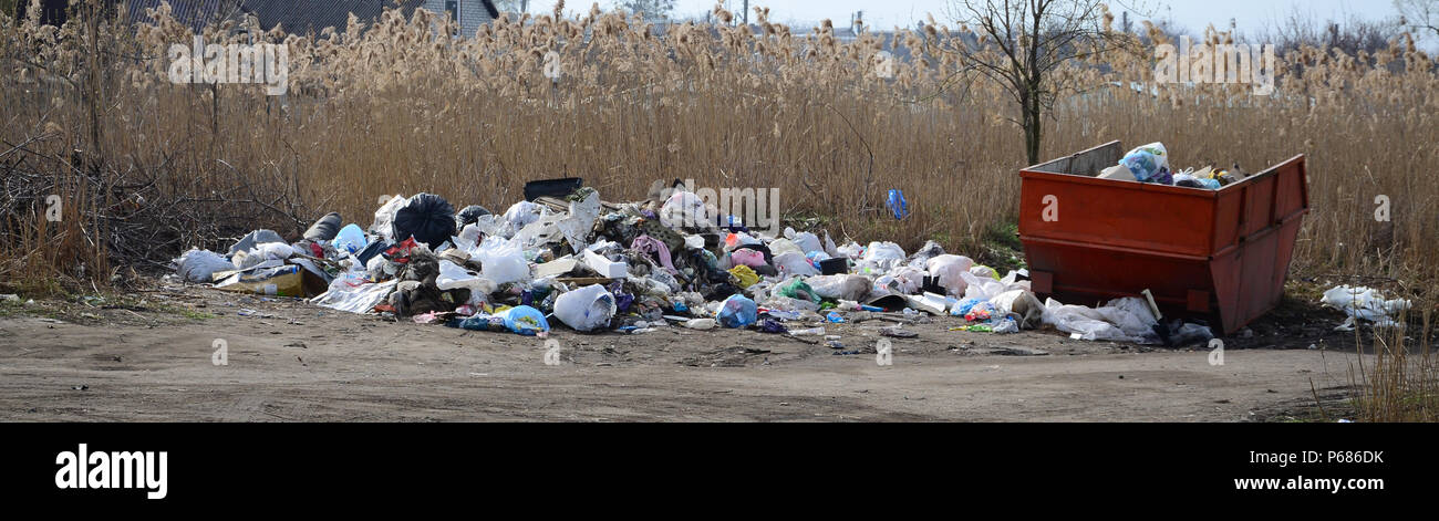 The garbage can is packed with garbage and waste. Untimely removal of ...