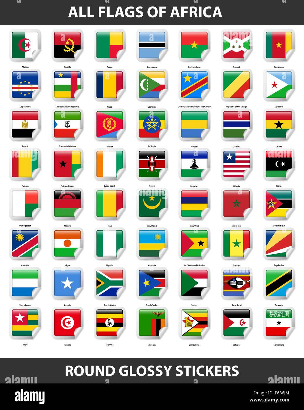 Flags of all countries of Africa. Round Glossy Stickers Stock Vector ...