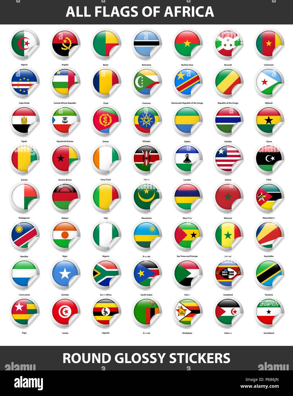 Flags of all countries of Africa. Round Glossy Stickers Stock Vector ...