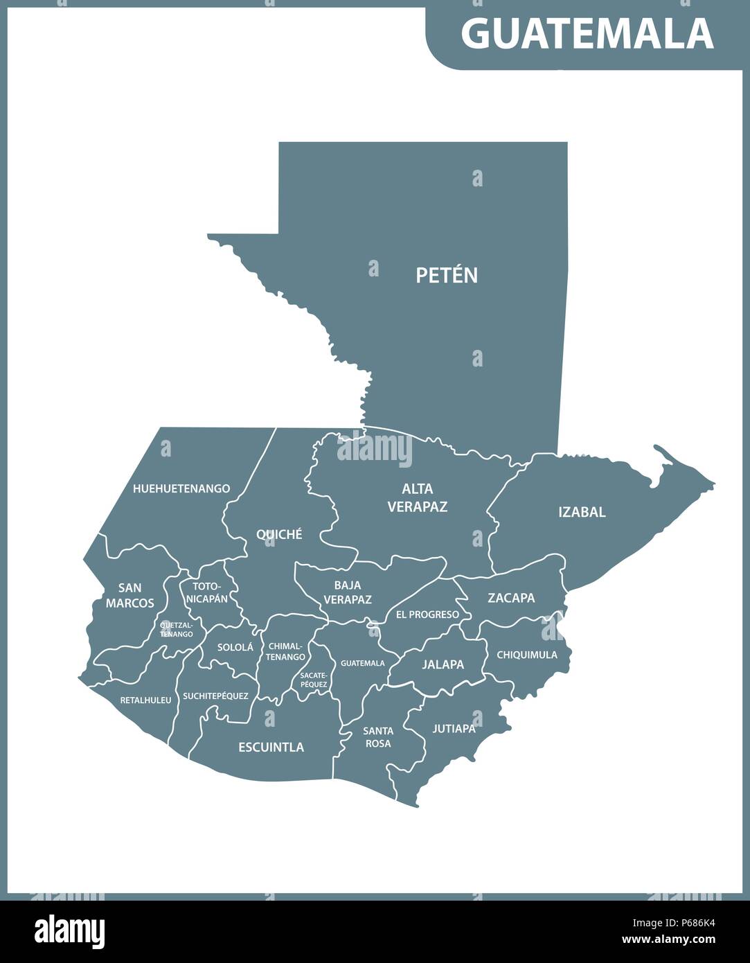 The detailed map of Guatemala with regions. Administrative division ...