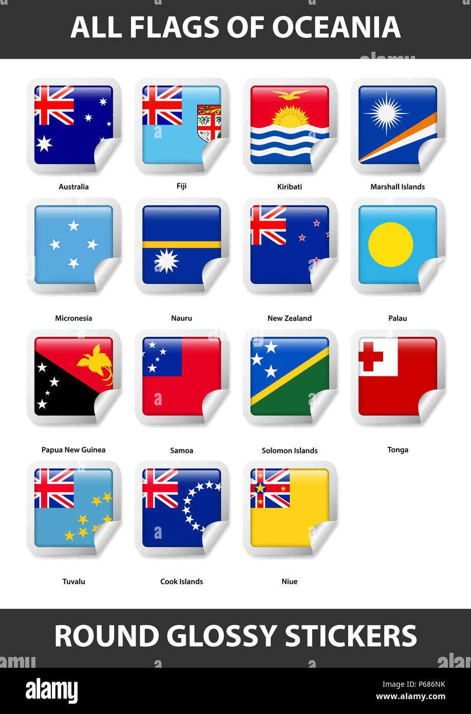 Flags of all countries of Oceania. Round Glossy Stickers Stock Vector ...