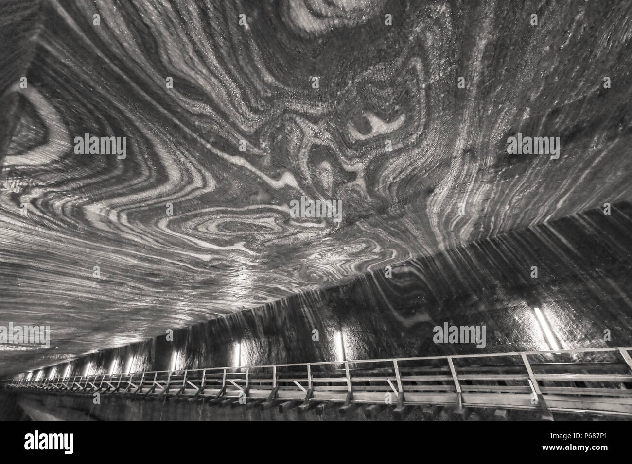 Ceiling and wooden bridge in The Salt Mine Museum in Turda, Cluj County ...