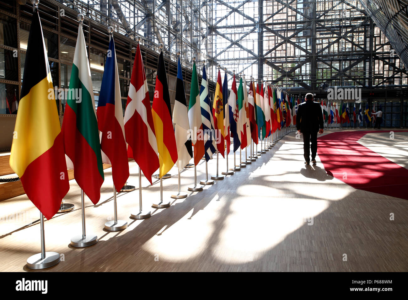 Brussels, Belgium Jun. 28, 2018. The Member States flags of the ...