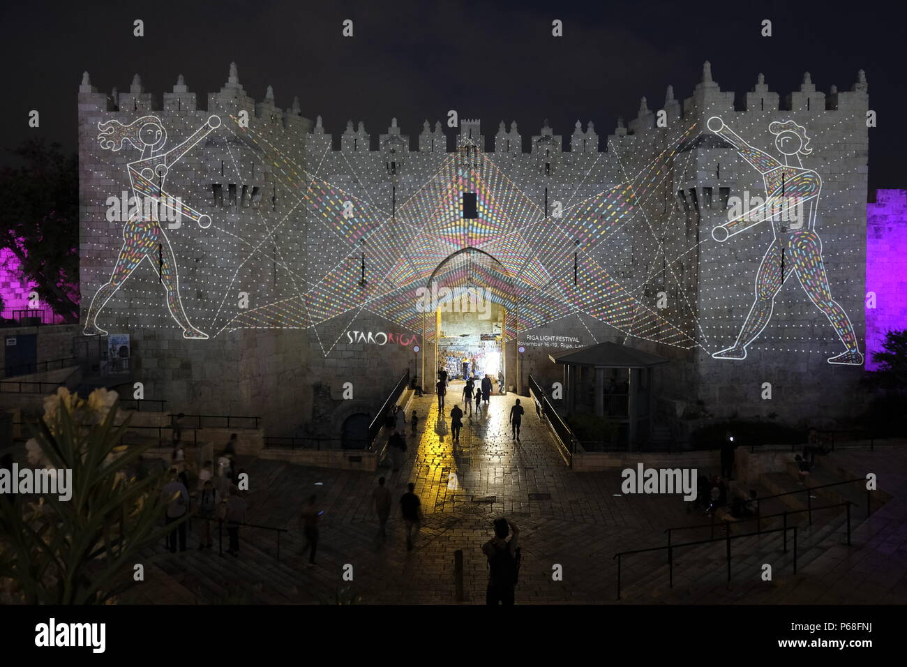 A light projection show over Nablus Gate or Bab al-Amud also called ...