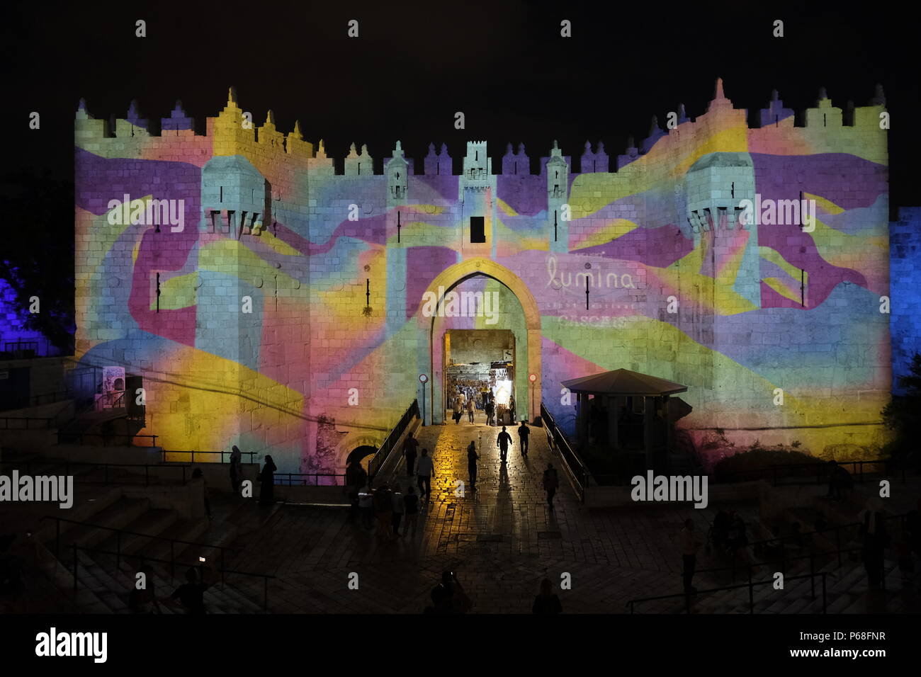 A light projection show over Nablus Gate or Bab al-Amud also called ...