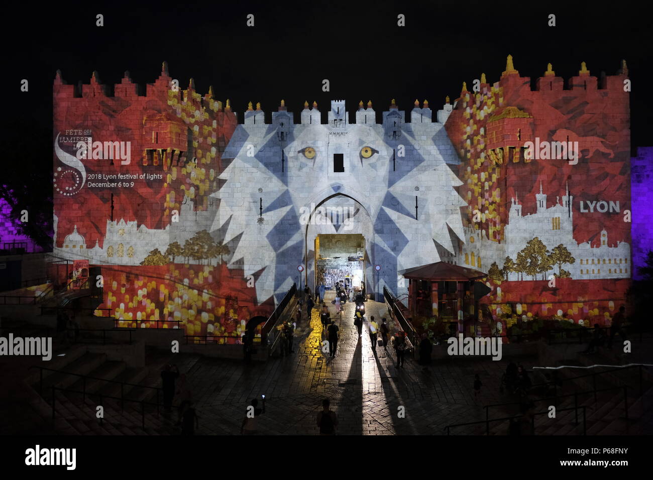 A light projection show over Nablus Gate or Bab al-Amud also called ...